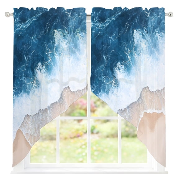 Blue Ocean Sheer Curtains Swag Valances for Windows Wave Beach Abstract ...