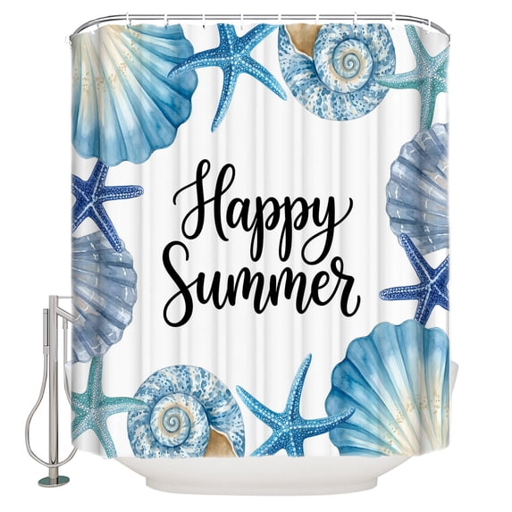 Blue Ocean Shells Conch Bathroom Shower Curtains with 12 Hooks ...
