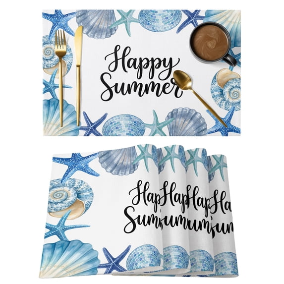 Blue Ocean Shells Conch Placemats Set of 12 Nautical Coastal Starfish ...