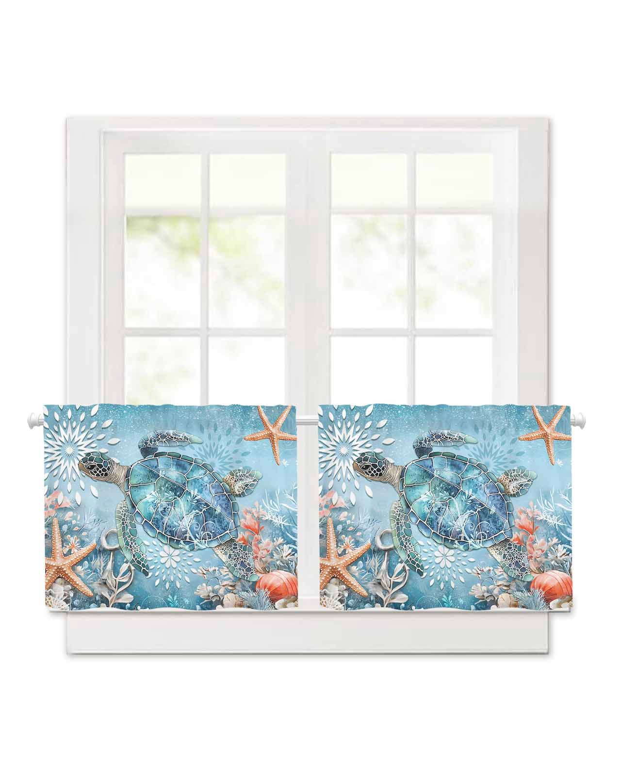 Blue Ocean Short Blackout Curtains 24 Inch Long Sea Turtle Coral ...