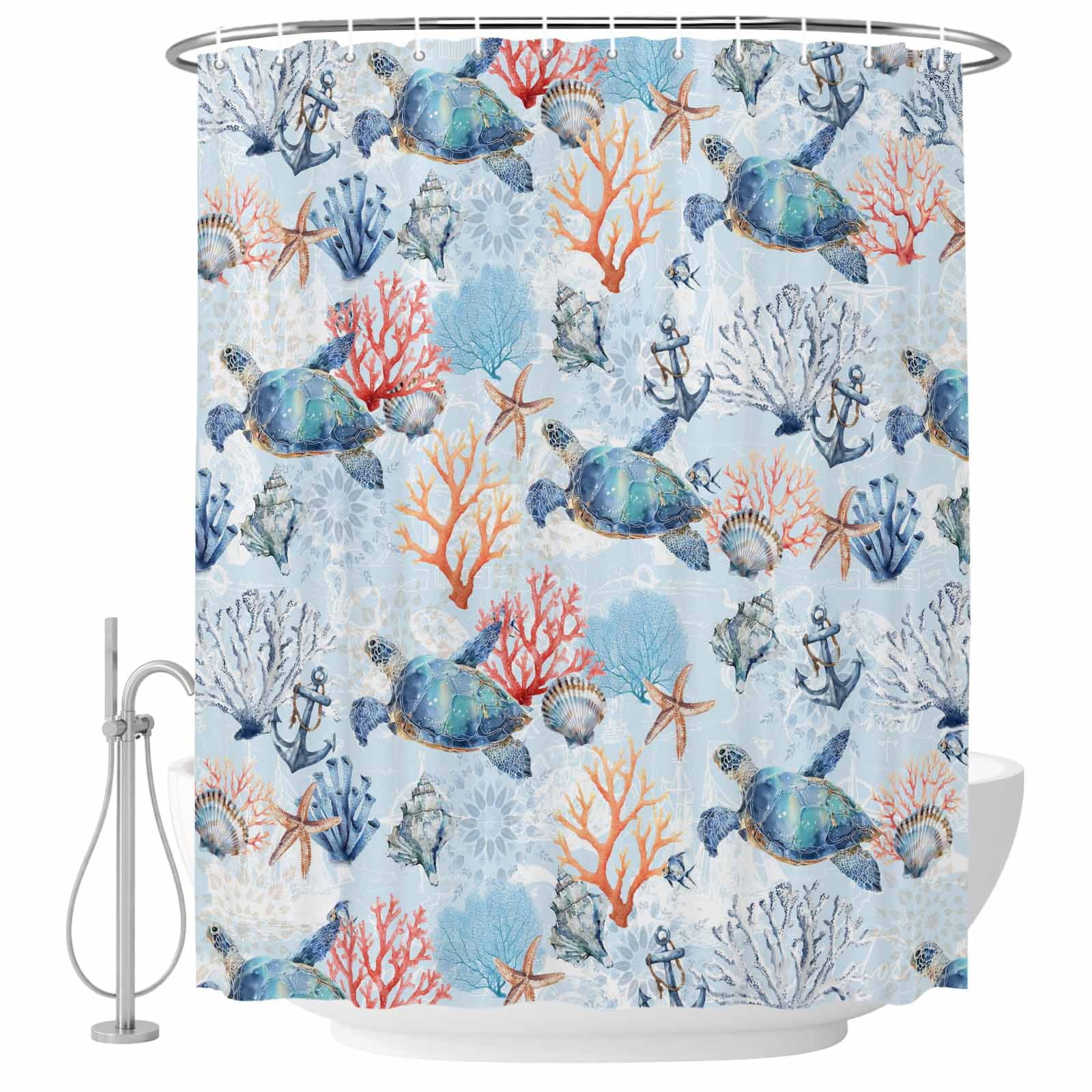 Blue Ocean Shower Curtain Set - Small 36" x 72" Washable Bathtub ...