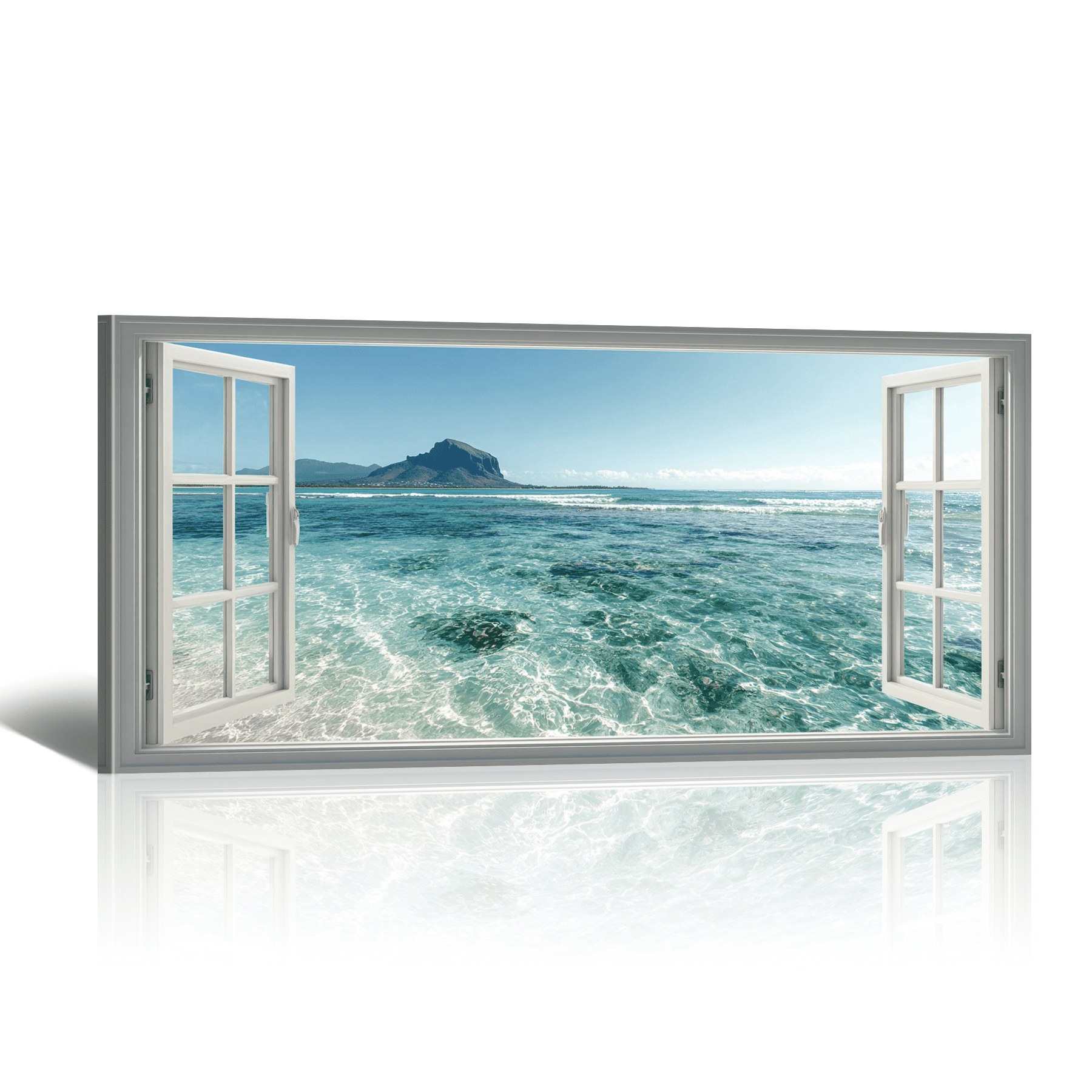 Blue Ocean Sky Canvas Wall Art - Summer Open Window Canvas Prints ...