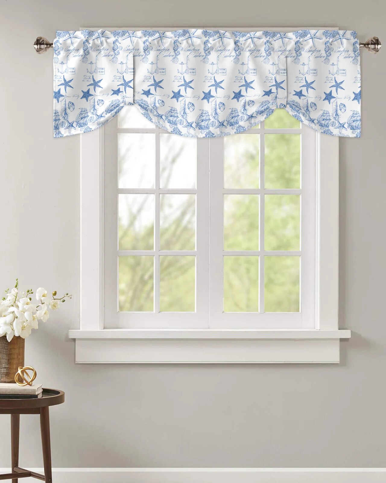 Blue Ocean StarConch Seahorse Anchor Curtain Rod Pocket Short Curtains ...