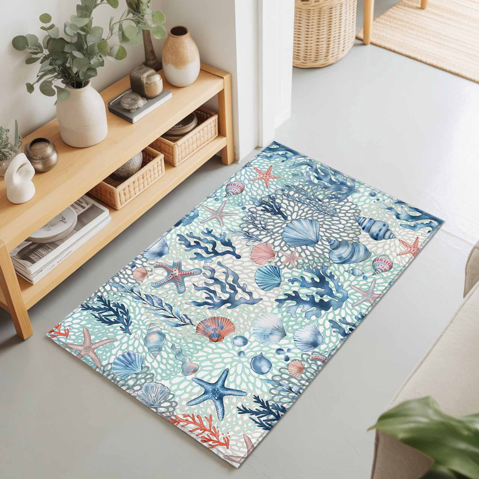 Blue Ocean Starfish Coral Shell Conch Rectangle Rug 2'x3' Marine Life ...