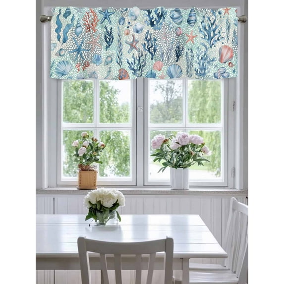 Blue Ocean Starfish Coral Shell Conch Valances for Windows,Kitchen ...