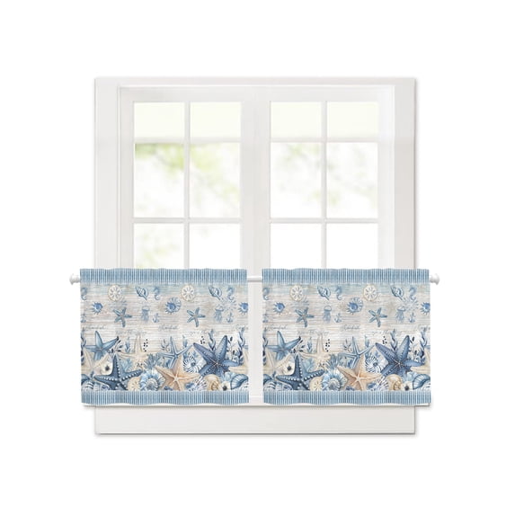 Blue Ocean Starfish Shell Short Blackout Curtains 24 Inch Long,Summer ...