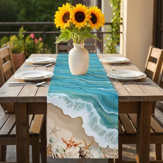 Blue Ocean Summer Beach Shells Starfish Table Runner 90 Inch Long ...