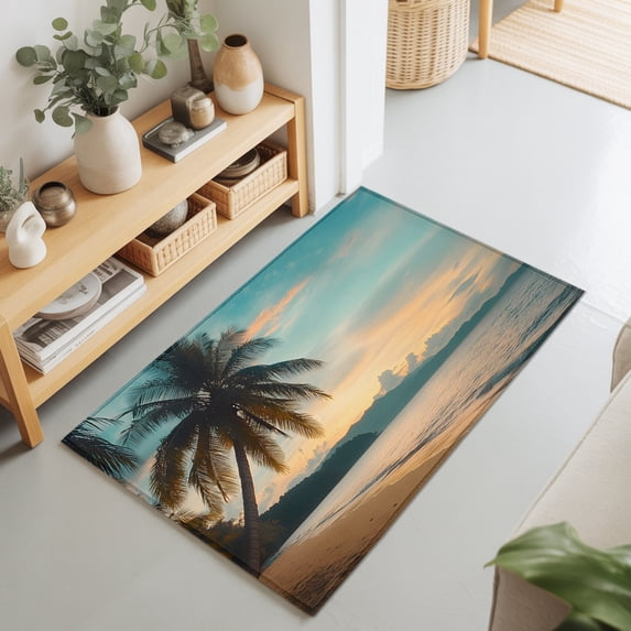 Blue Ocean Summer Coconut Tree Rectangle Rug 2'x3' Tropical Plant ...