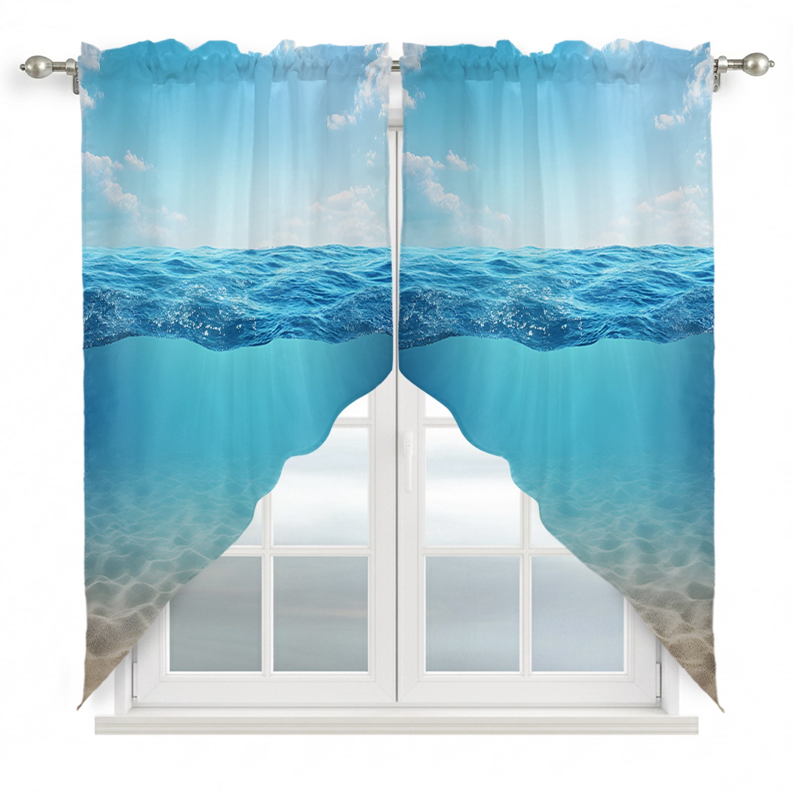 Blue Ocean Swag Curtain Valance for Window 2 Panels Ocean Bottom View ...