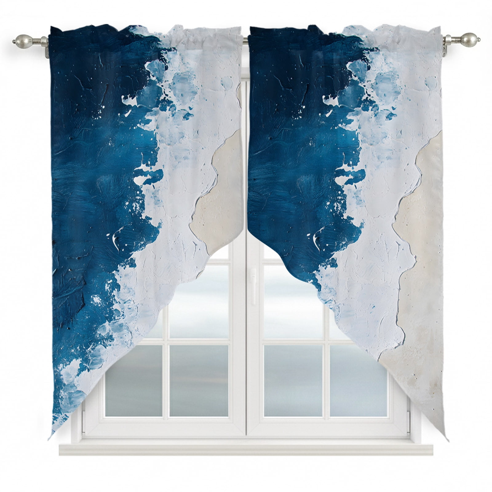 Blue Ocean Swag Curtain Valance for Window 2 Panels Wave Beach Abstract ...