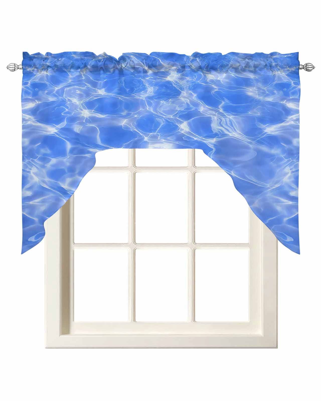 Blue Ocean Swag Curtains for Kitchen Summer Coastal Modern Geometric ...