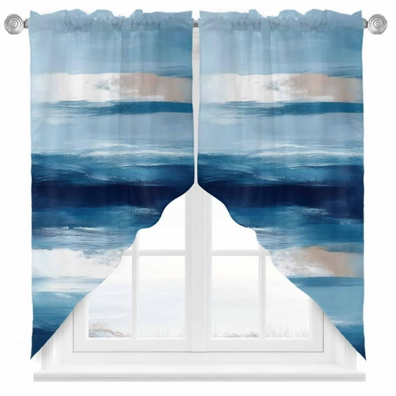 Blue Ocean Swag Valances for Windows 2 Pack Retro Watercolor Ripple ...