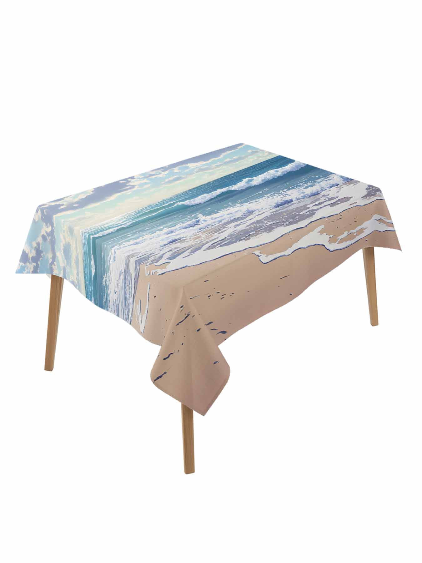Blue Ocean Table Cloth 60x84 Inch Rectangle, Waves Beach Cloudy Sky ...