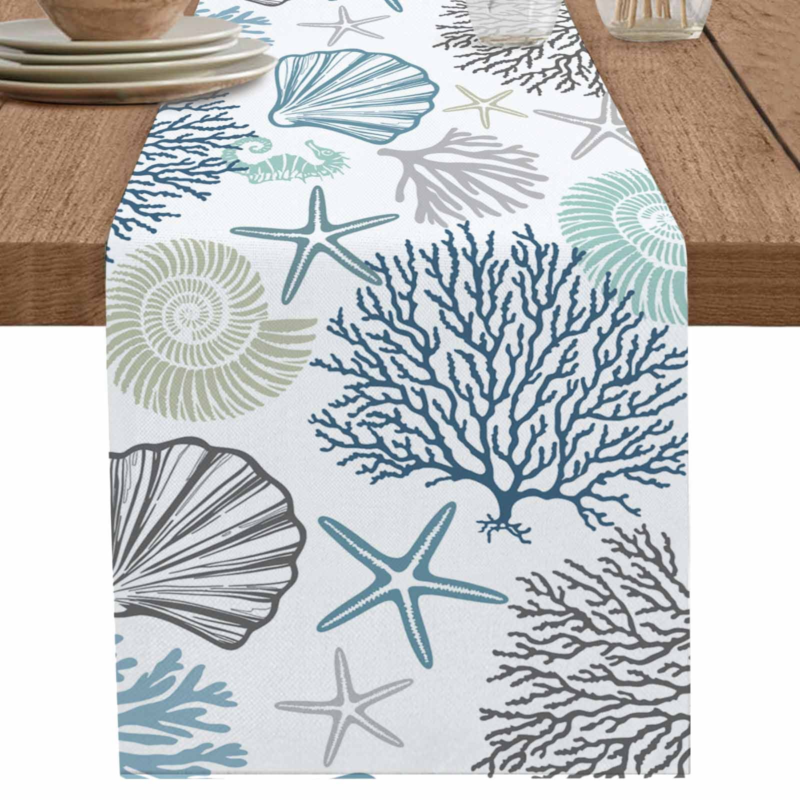 Blue Ocean Table Runner 120 Inches Long for Dining Table Decor,Coastal ...