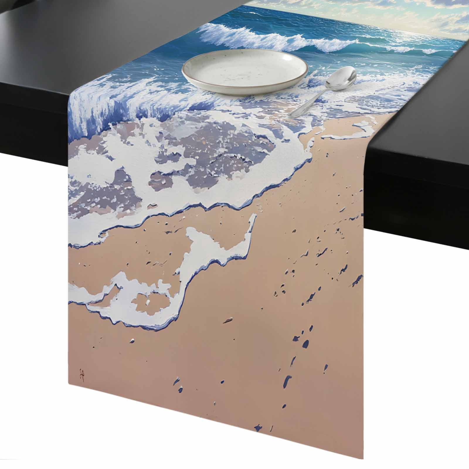 Blue Ocean Table Runner 13x70 Inch Waves Beach Cloudy Sky Nature ...