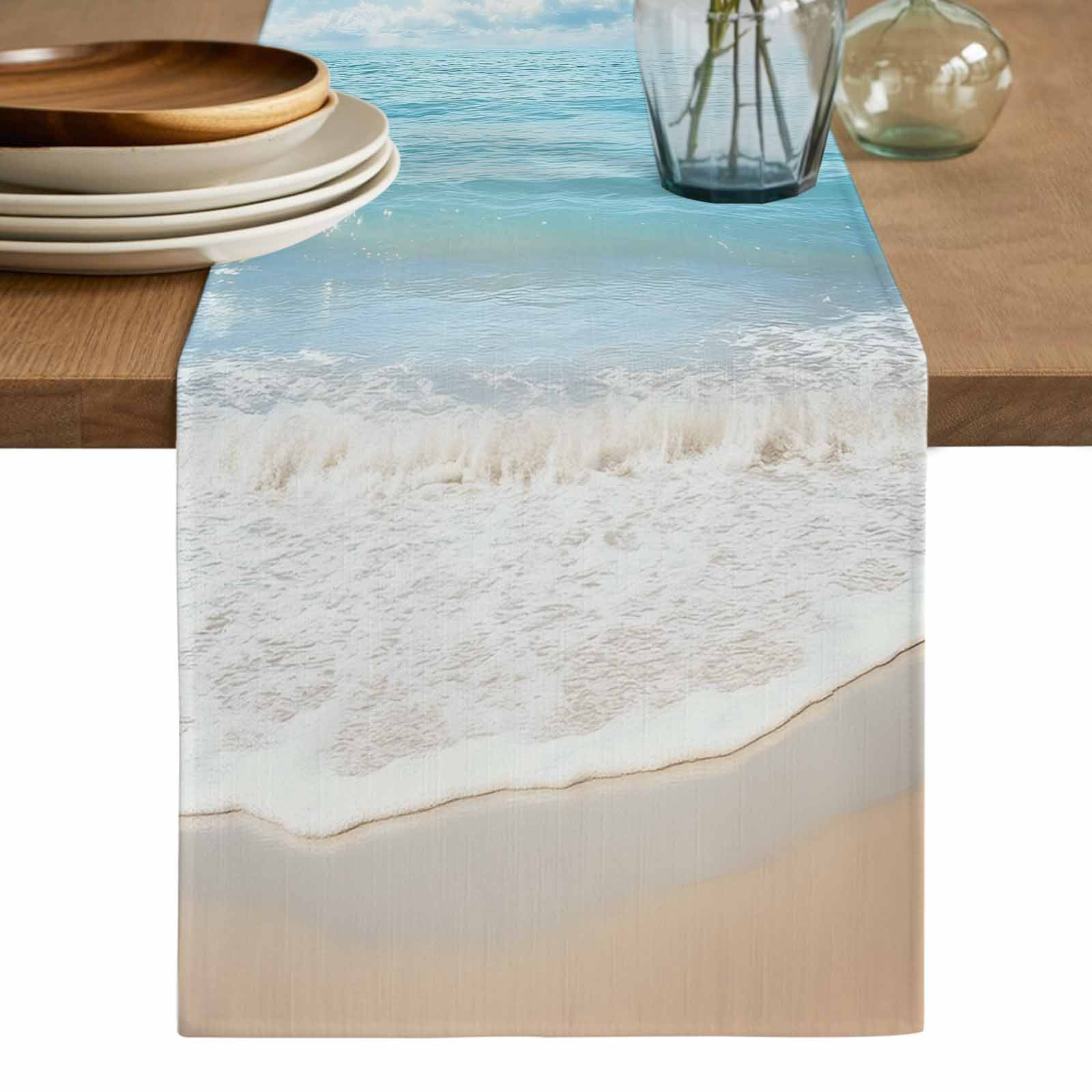 Blue Ocean Table Runner, Coastal Sea Beach Shore Sky Waves Scenery ...