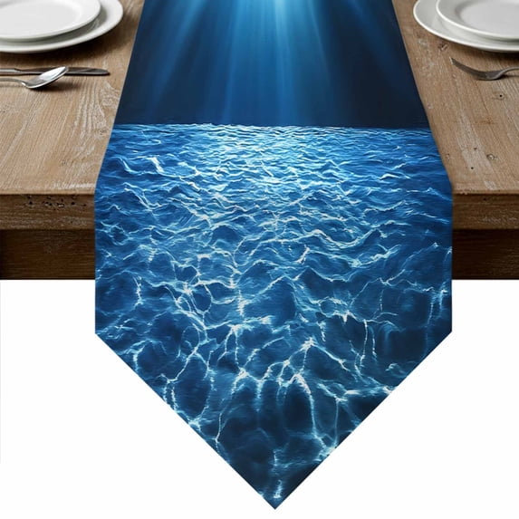 Blue Ocean Table Runner Linen Burlap Table Runner 72 Inches Long Beach ...