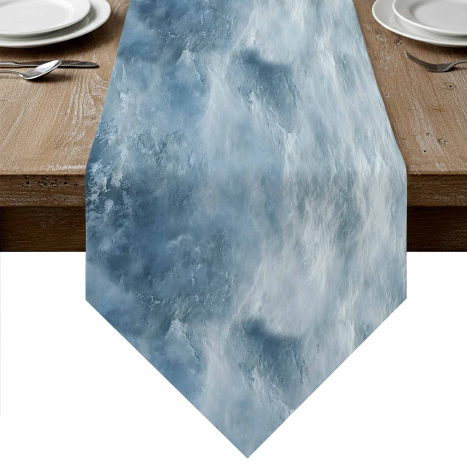 Blue Ocean Table Runner Linen Burlap Table Runner 72 Inches Long Modern ...