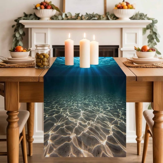 Blue Ocean Table Runner, Underwater World Clear Water Ripple Sunlight ...