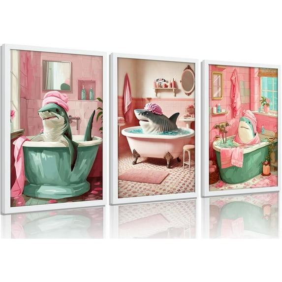 Blue Ocean Theme Bathroom Wall Art Gator Dolphin and Sea Turtle in ...