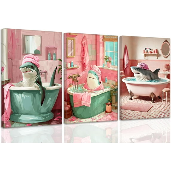 Blue Ocean Theme Bathroom Wall Art Gator Dolphin and Sea Turtle in ...