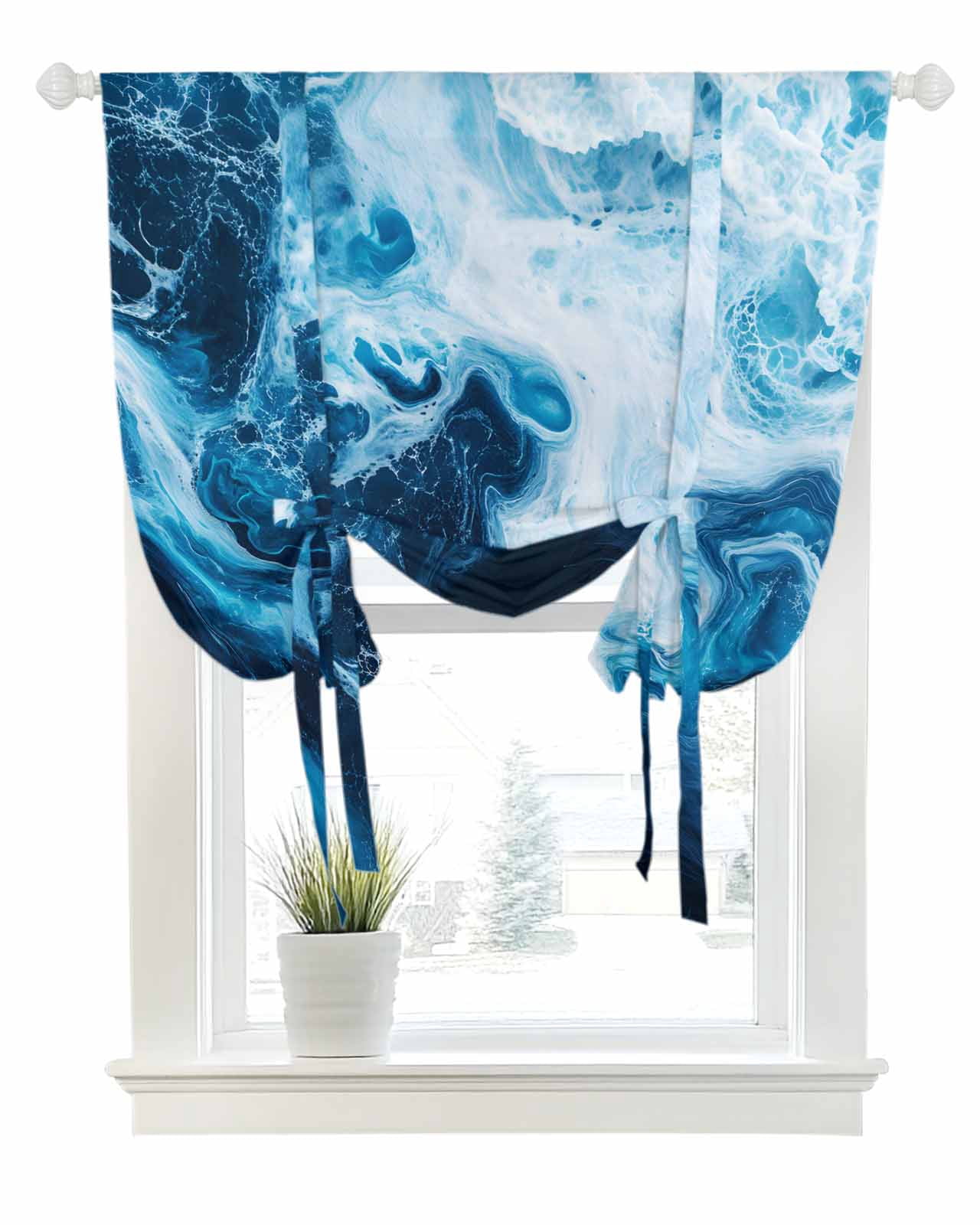Blue Ocean Tie Up Curtains for Window, Thermal Insulated Balloon Shade ...