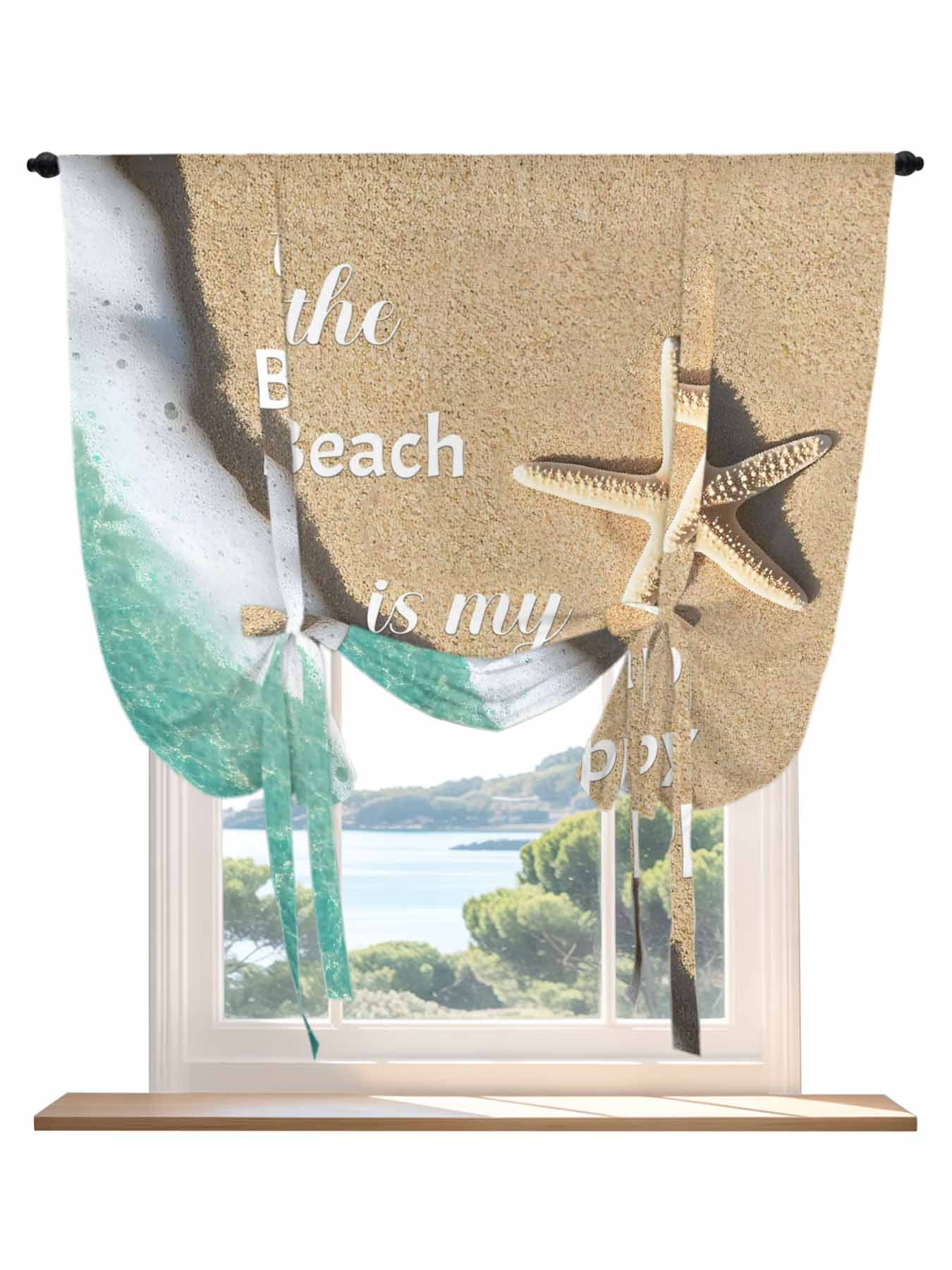 Blue Ocean Tie Up Curtains for Windows 63 Inch Length Balloon Curtains ...