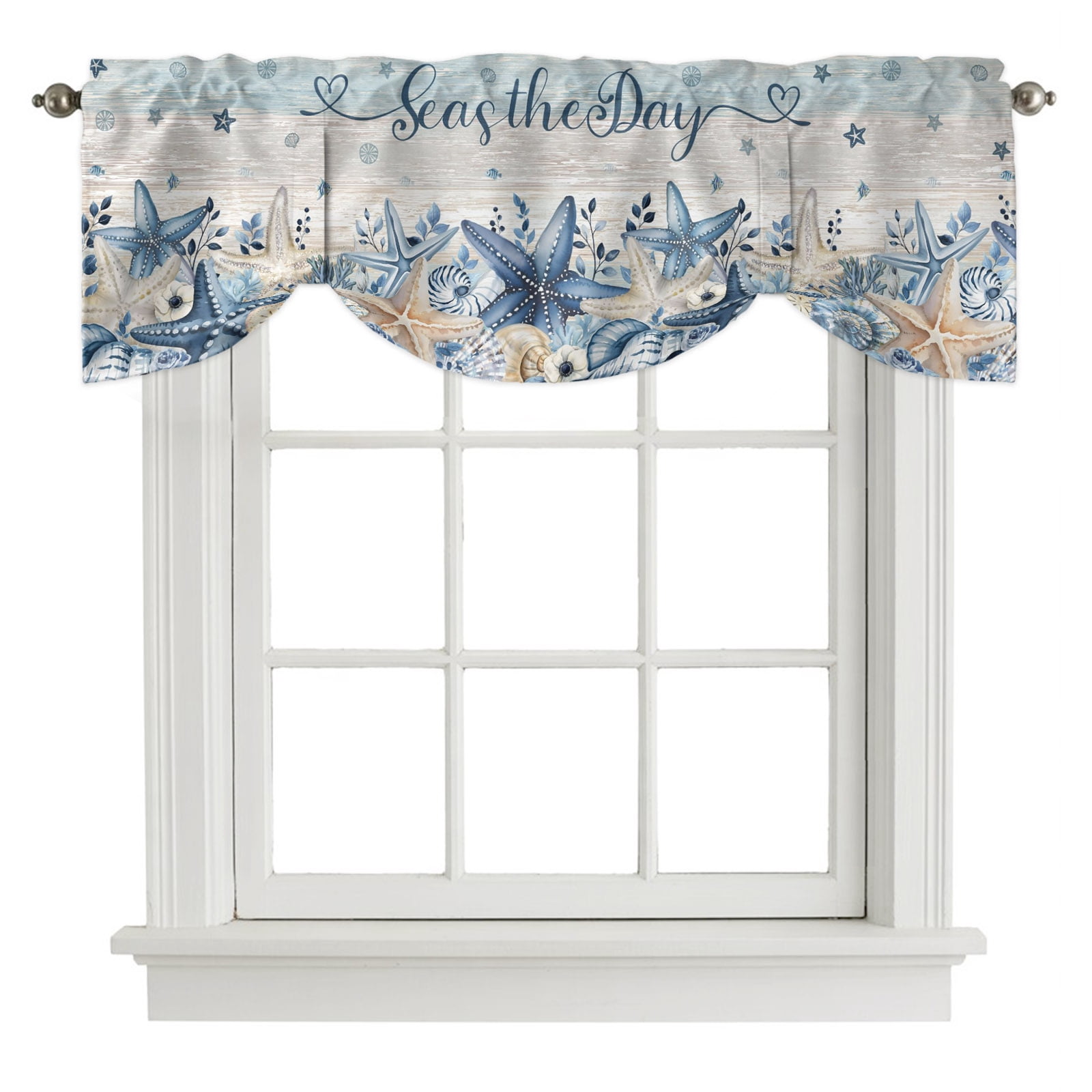 Blue Ocean Tie Up Valance Curtains Seas The Day Adjustable Light ...