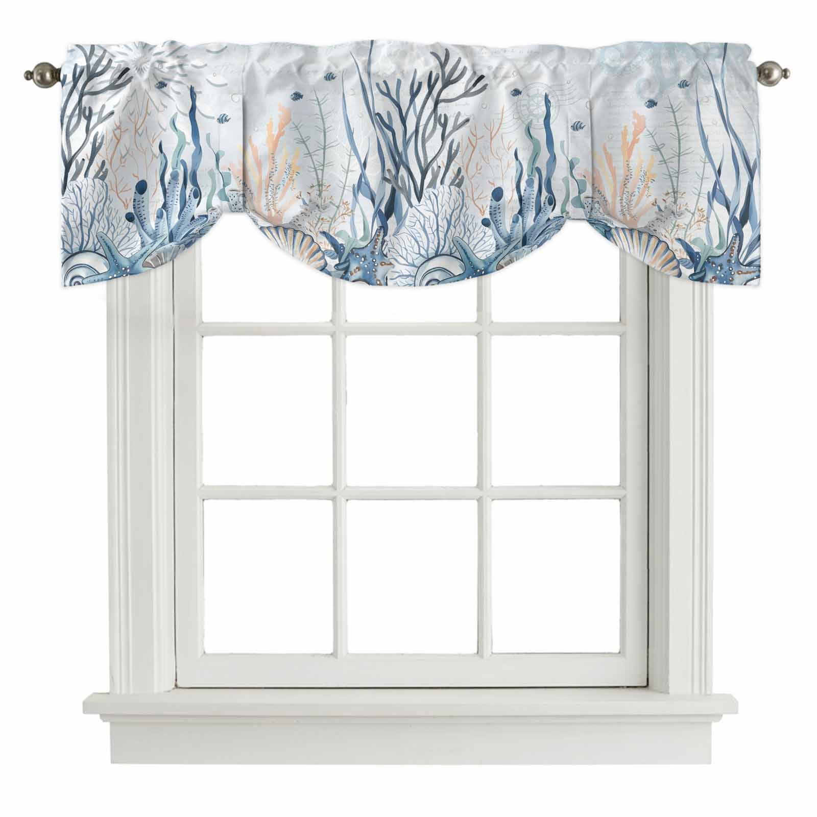 Blue Ocean Tie Up Valance Curtains Coral Starfish Seagrass Fish ...