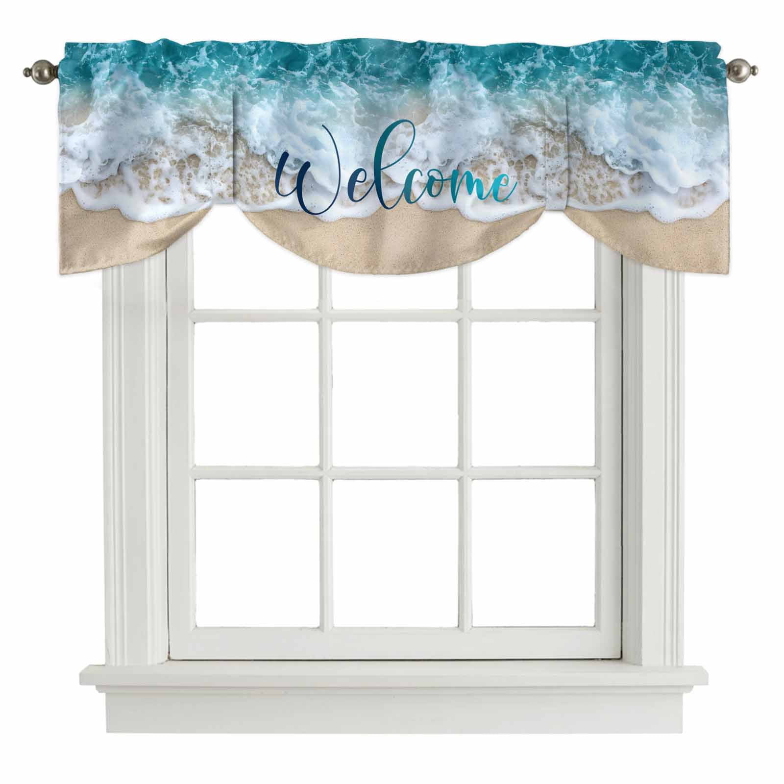 Blue Ocean Tie Up Valance Curtains for Windows, Kitchen Curtains Window ...