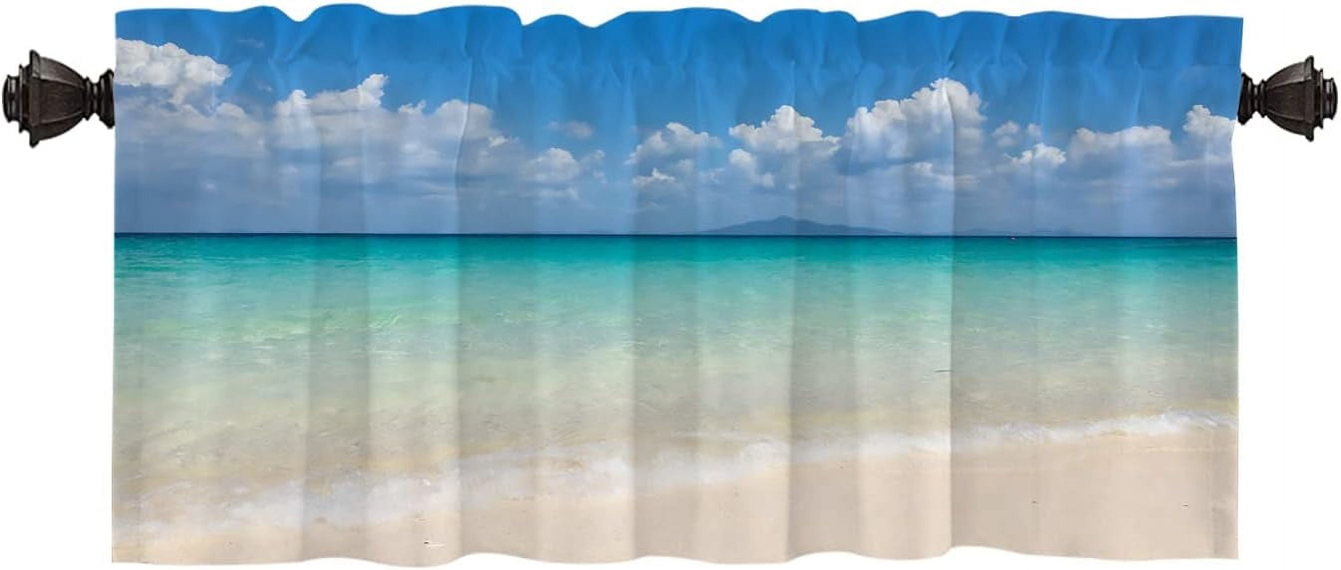 Blue Ocean Tropical Beach Valances Half Window Curtain, Beautiful Beach ...