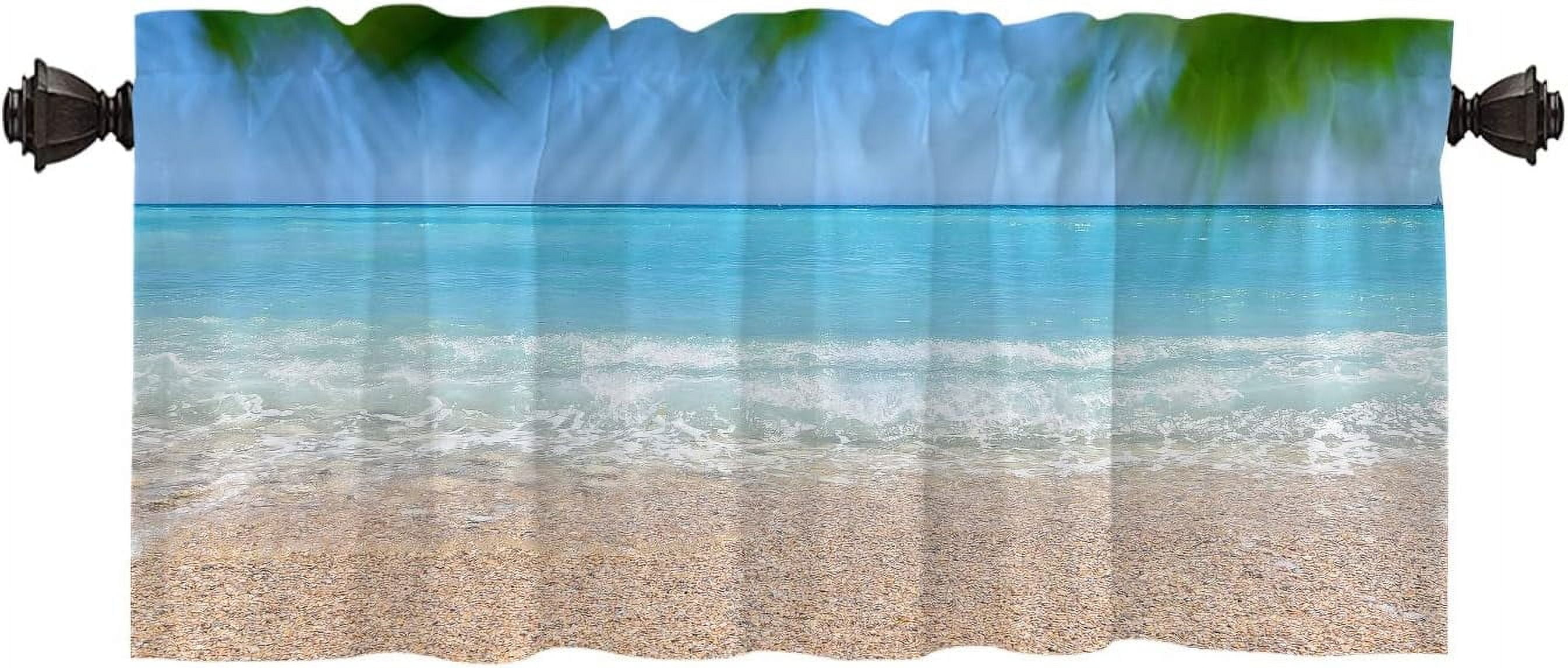 Blue Ocean Tropical Beach Valances Half Window Curtain, Blurred Summer ...