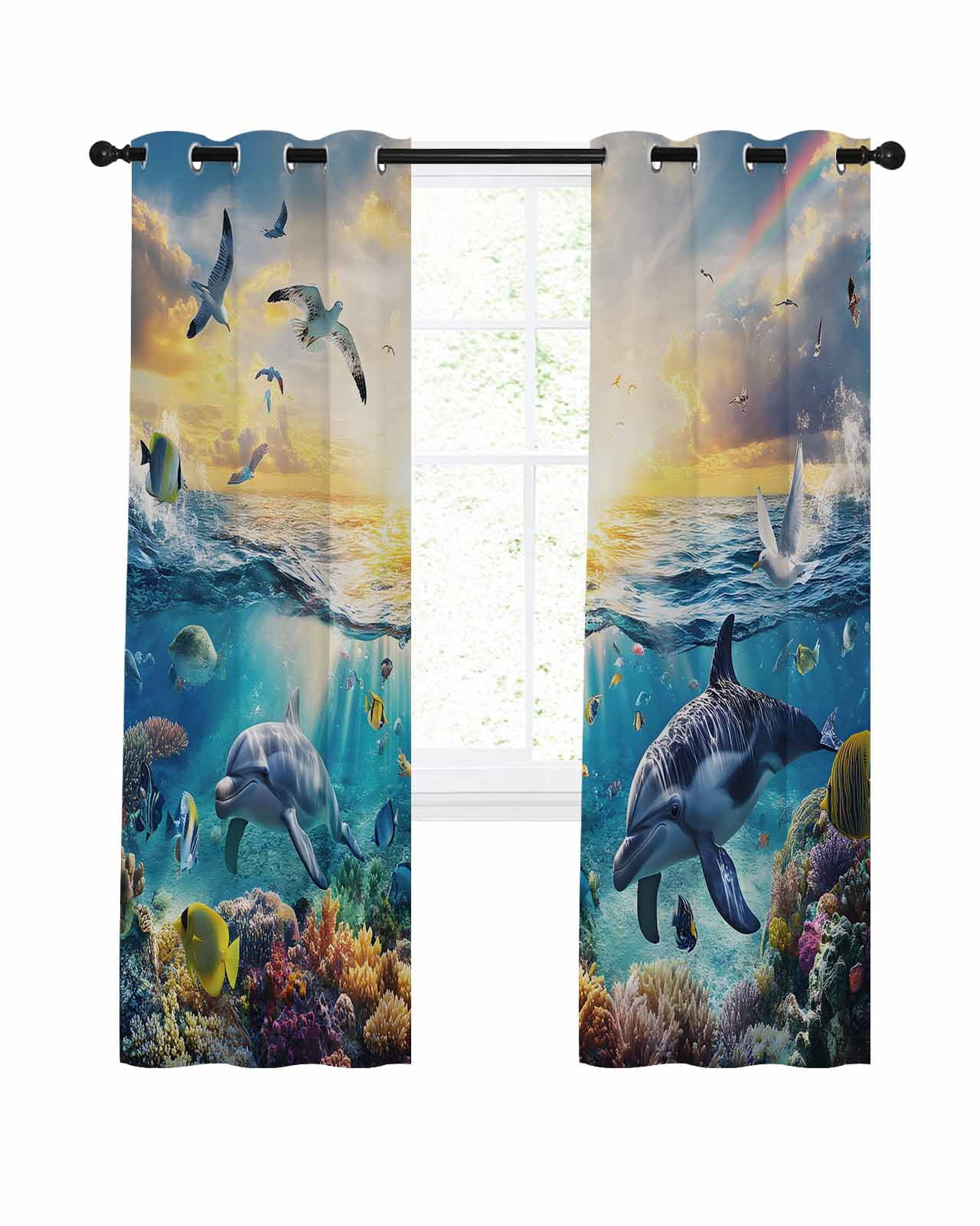 Blue Ocean Turtle Blackout Curtains 72 Inches Long for Bedroom ...