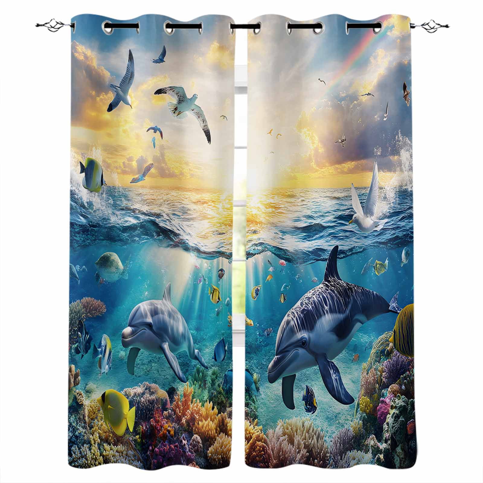 Blue Ocean Turtle Blackout Curtains for Bedroom Living Room Darkening ...