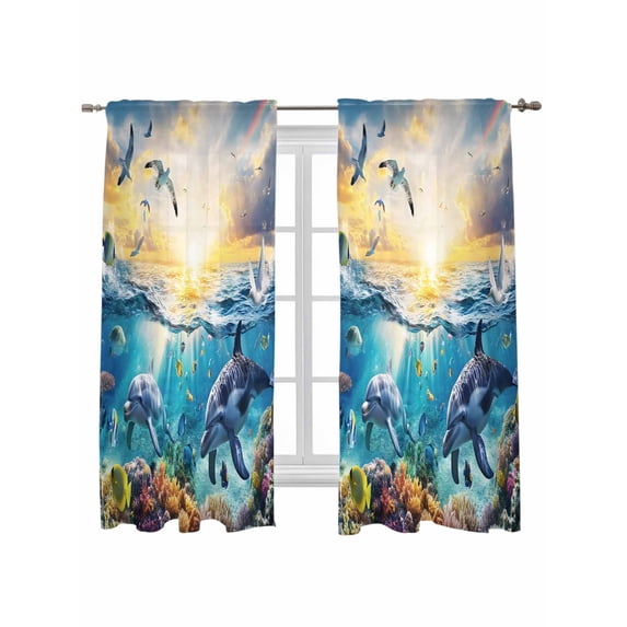 Blue Ocean Turtle Curtains 63 Inch Length,Sheer Curtains for Bedroom ...