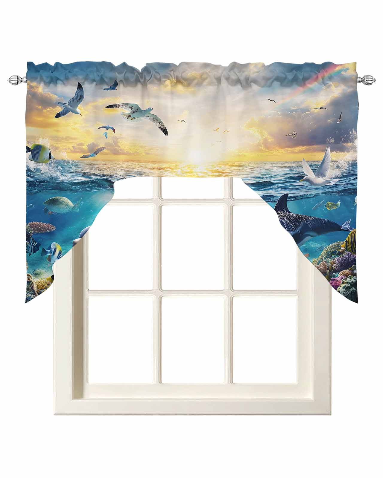Blue Ocean Turtle Kitchen Curtains Swag Valance for Windows/Bathroom ...