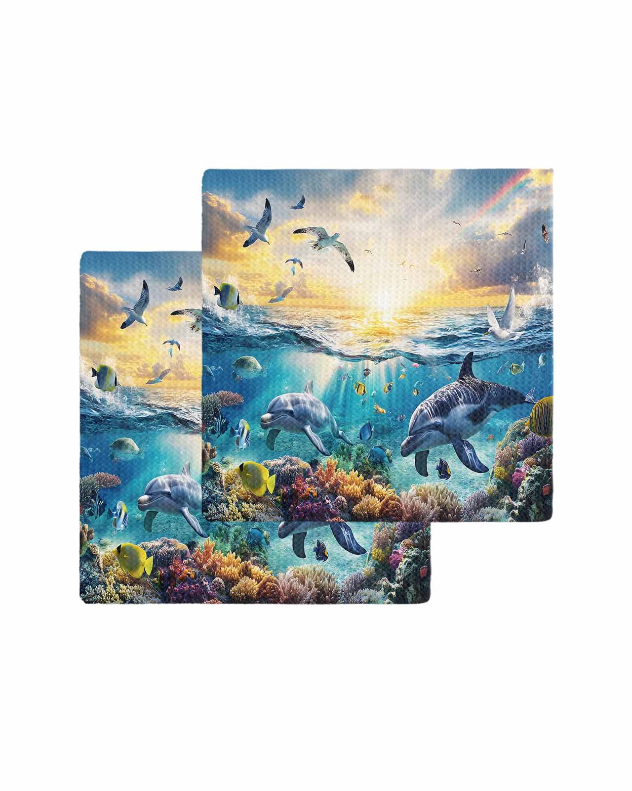 Blue Ocean Turtle Kitchen Dish Towels for Drying Dishes Set of 2 ...