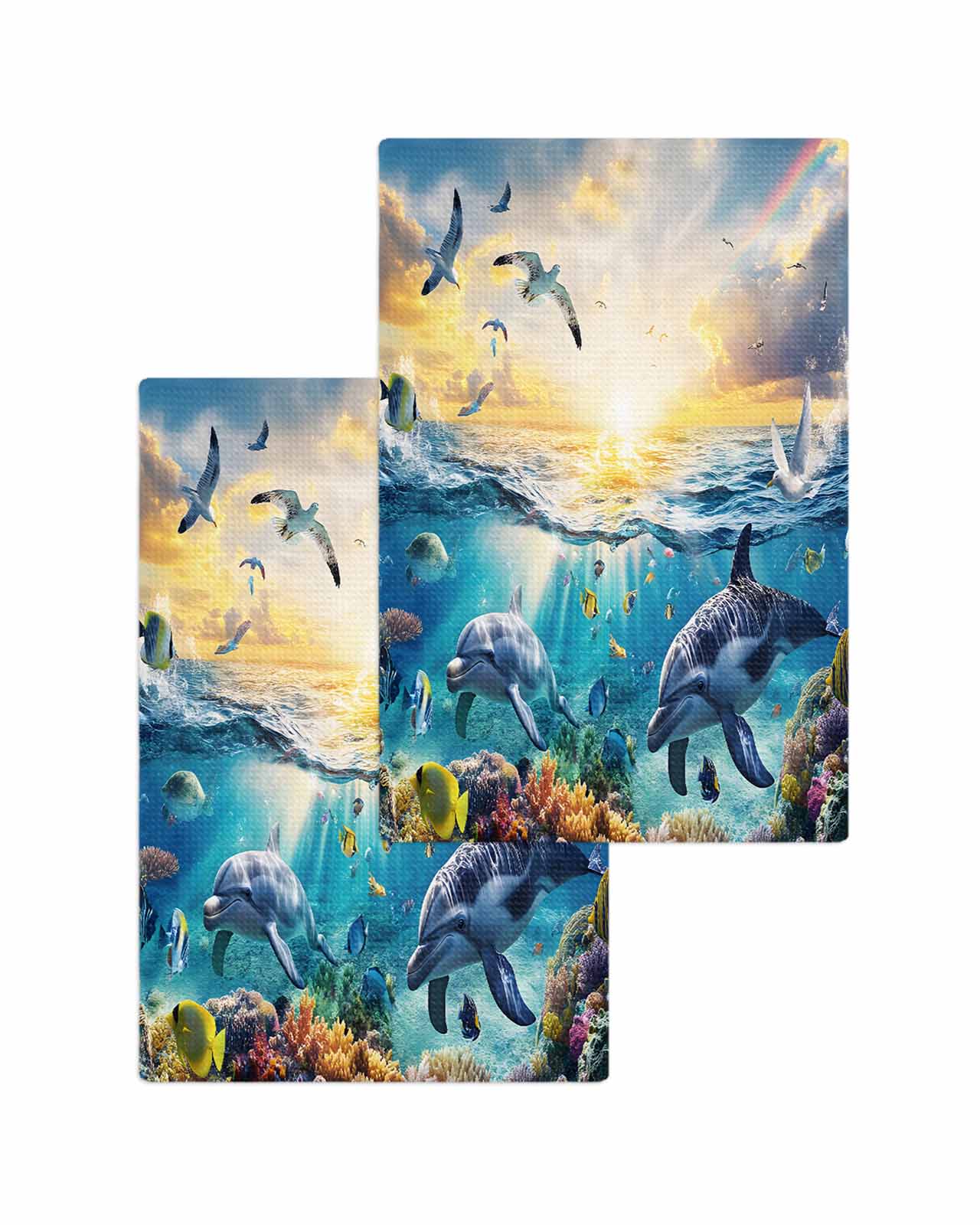 Blue Ocean Turtle Kitchen Dish Towels for Drying Dishes Set of 2 ...
