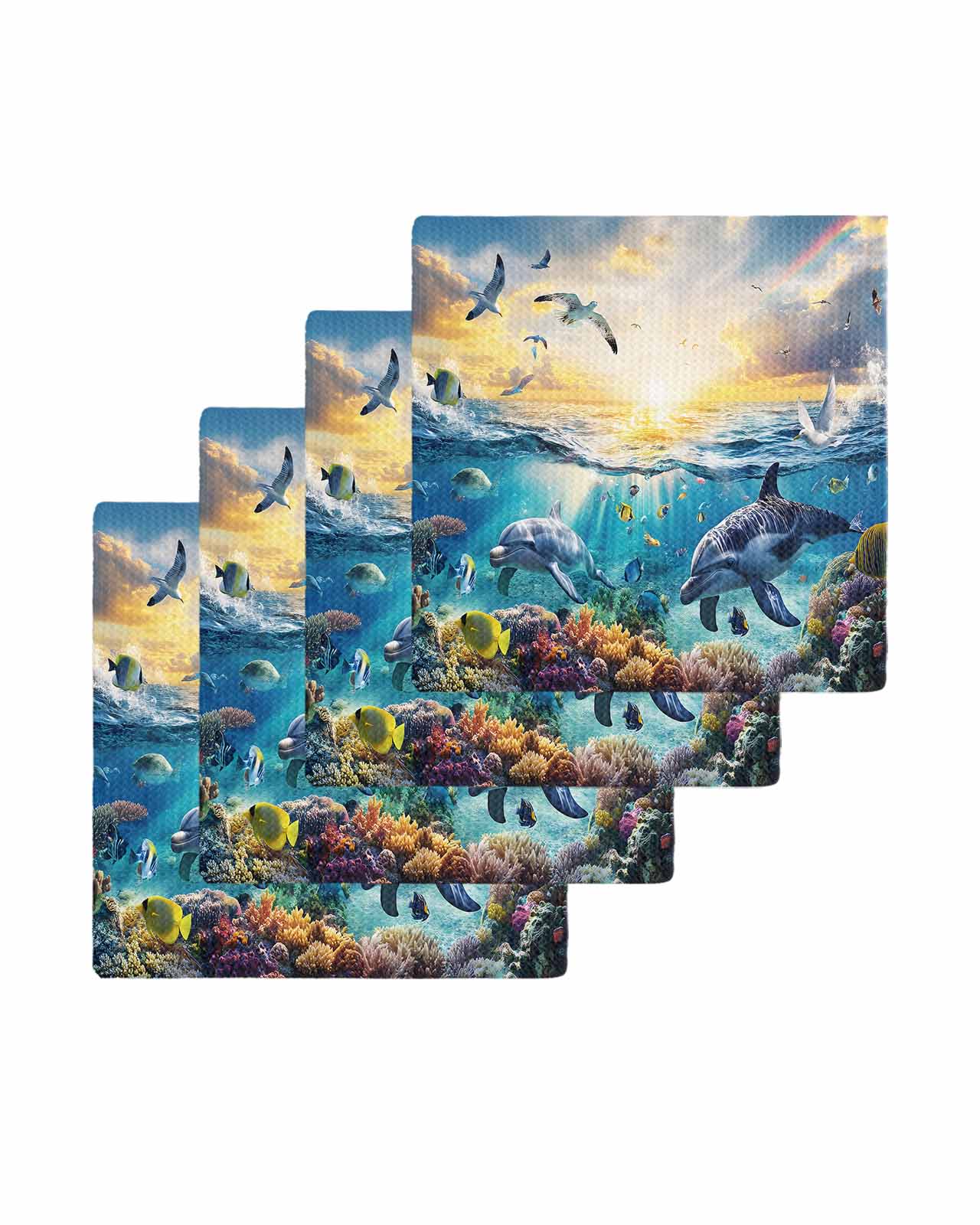 Blue Ocean Turtle Kitchen Dish Towels for Drying Dishes Set of 4 ...