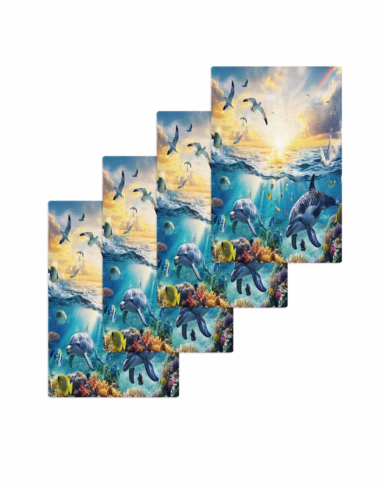 Blue Ocean Turtle Kitchen Dish Towels for Drying Dishes Set of 4 ...