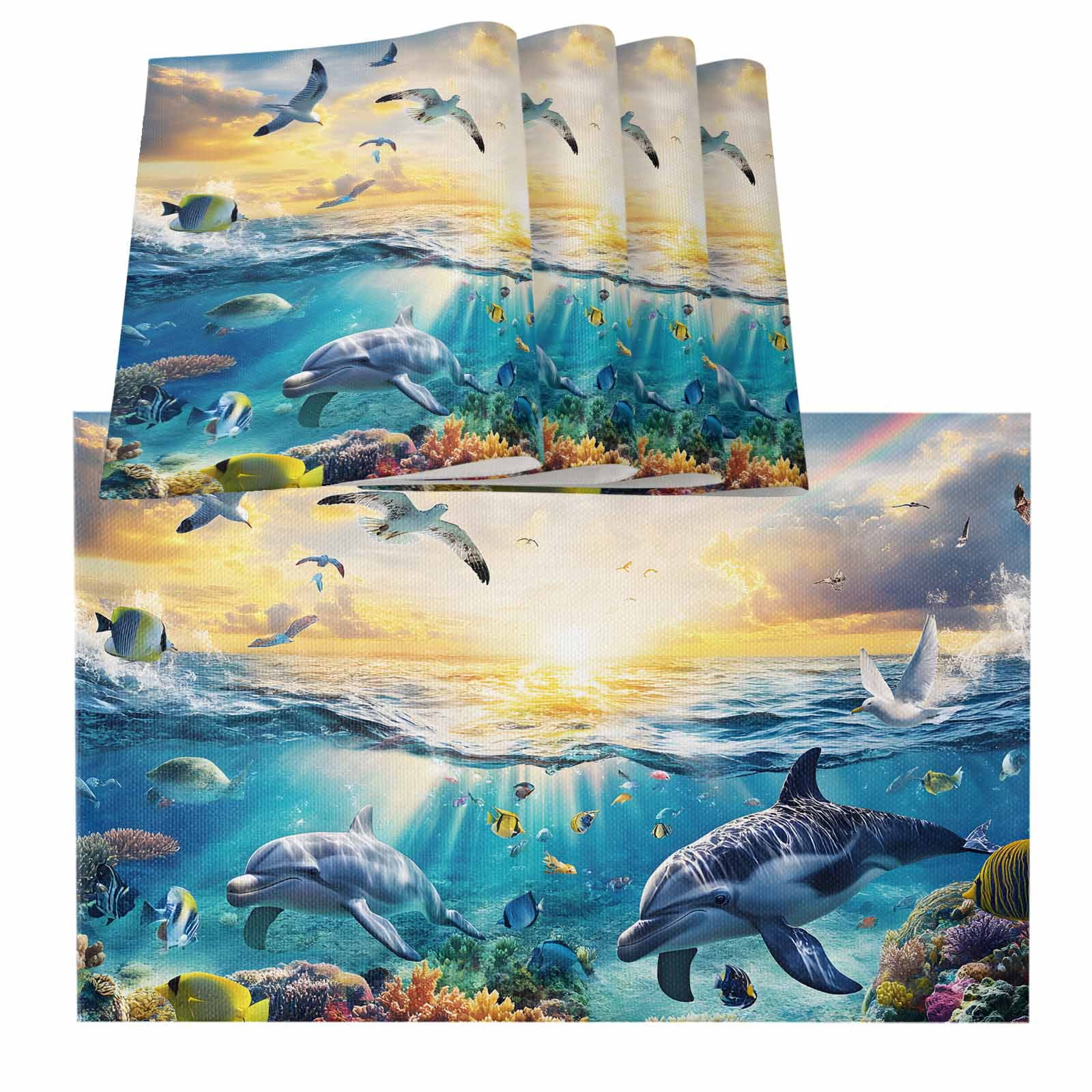 Blue Ocean Turtle Placemats for Dinning Table Set of 4, Dolphins ...