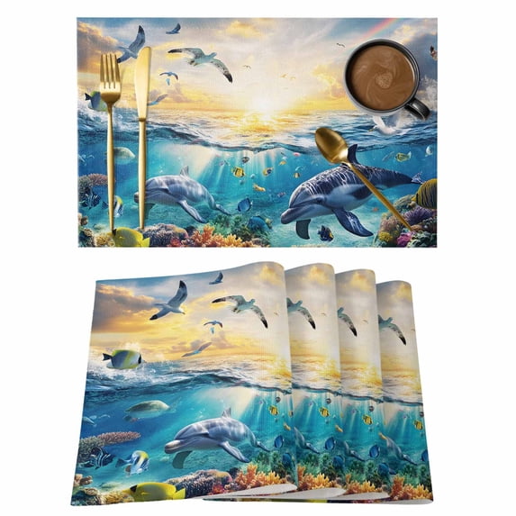 Blue Ocean Turtle Placemats Set of 12,Cotton Linen Fabric Place Mats ...