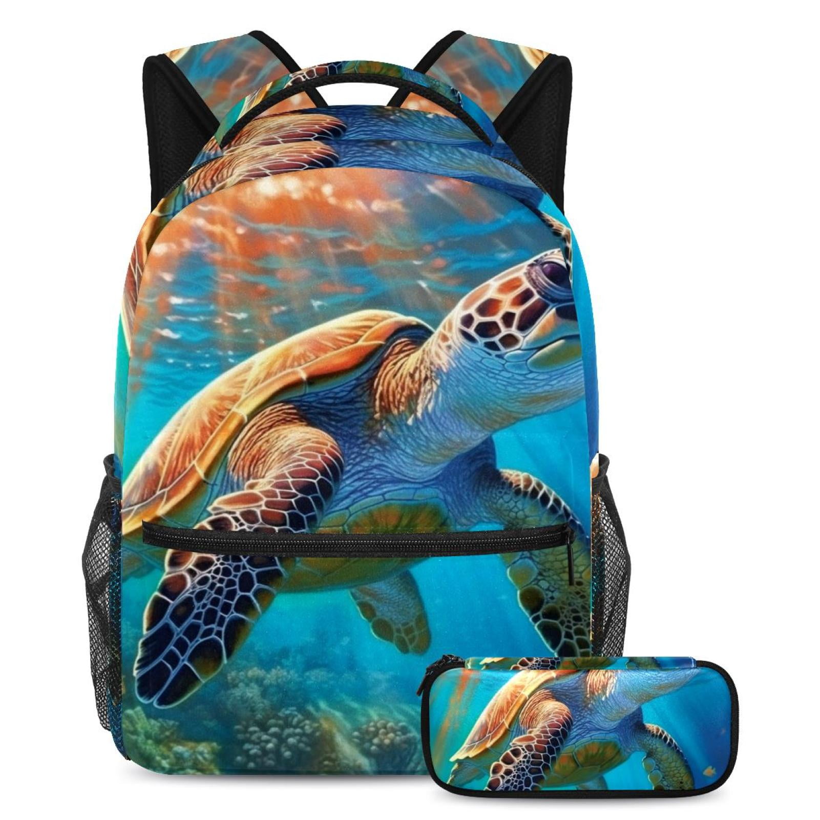 Blue Ocean Turtle Underwater 2Pcs Schoolbag Set, Large Capacity ...