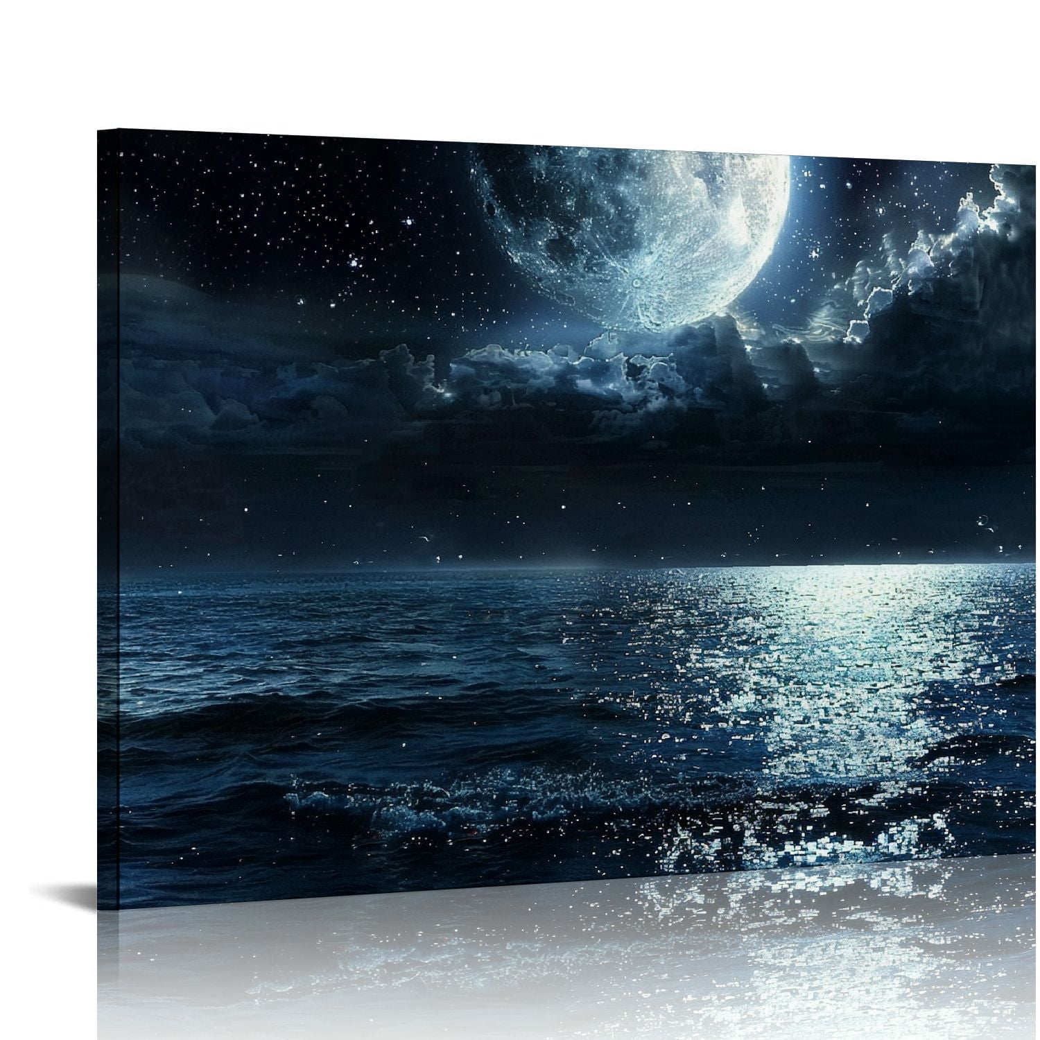 - Blue Ocean Under Moonlight Calmful Heart Painting Artwork for Home ...