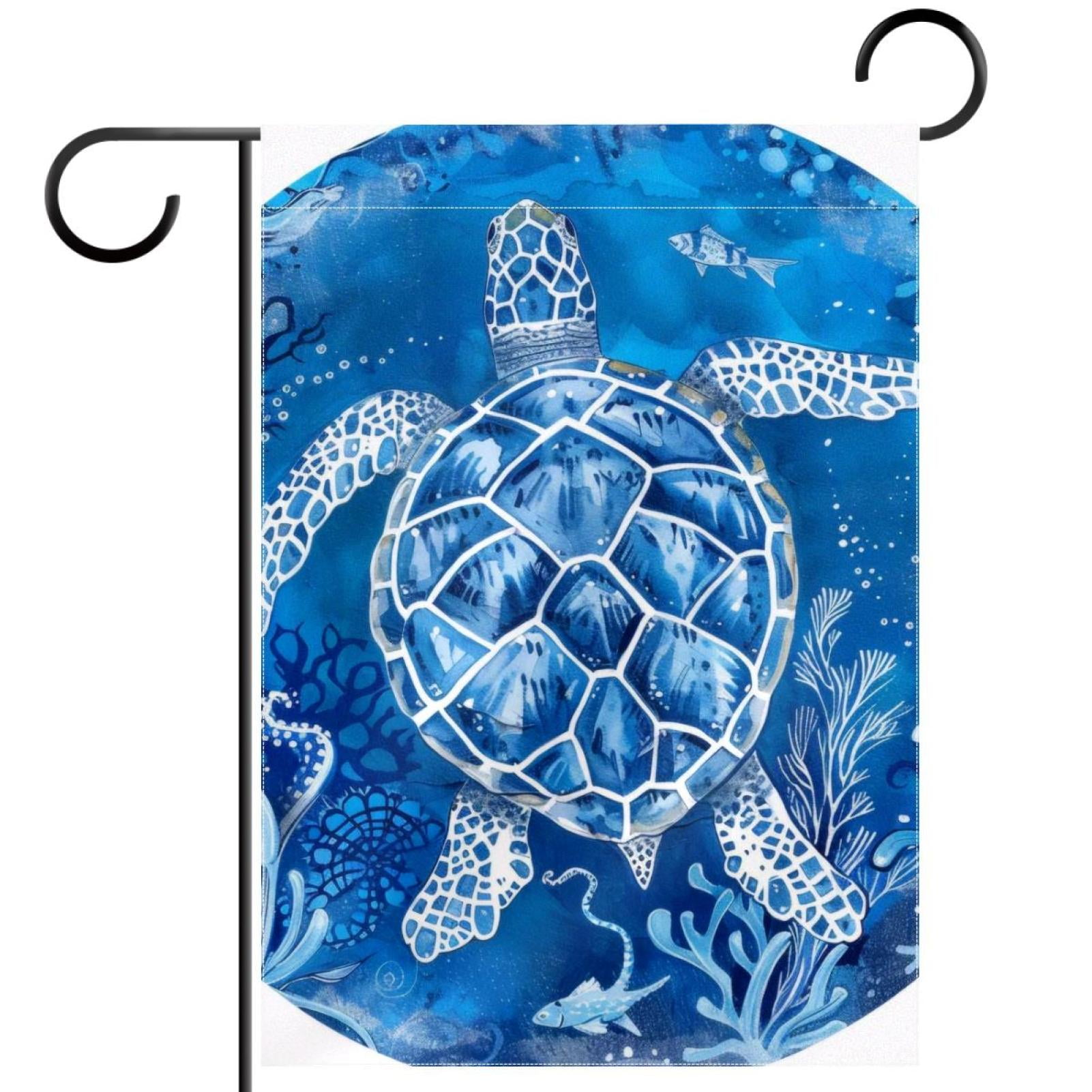 Blue Ocean Underwater Turtle Welcome Garden Flags, 12 x 18 Inch Double Sided Outdoor Yard Flags ...