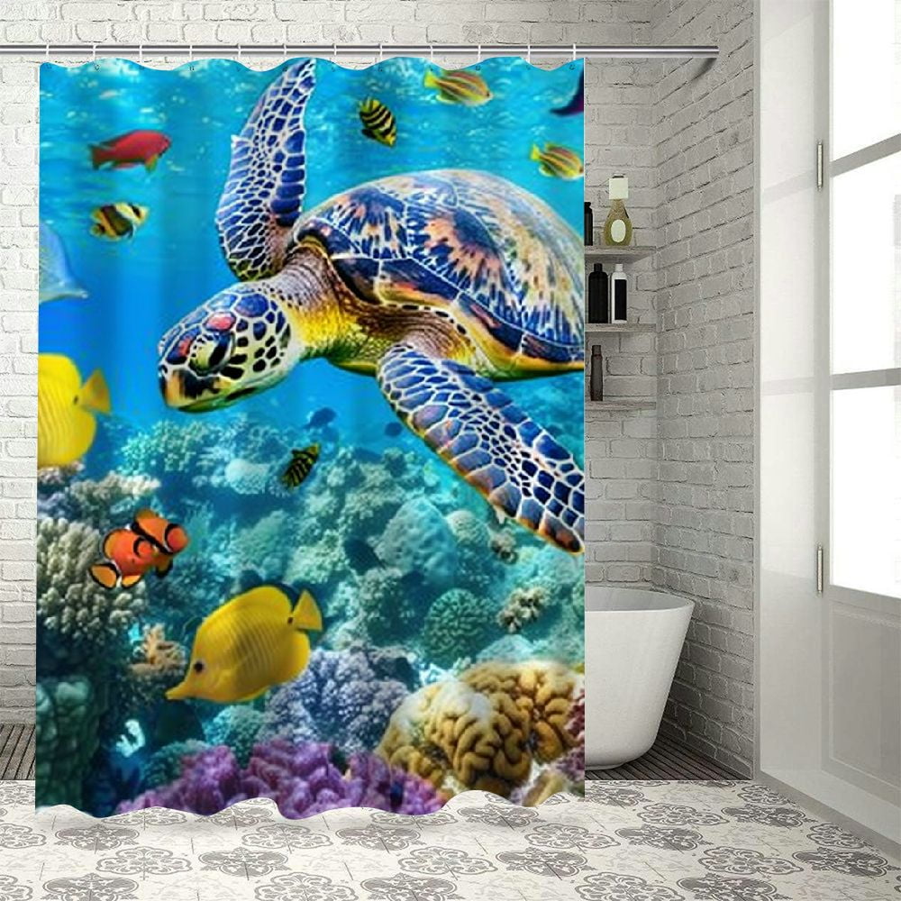 Blue Ocean Underwater World Sea View Big Turtle Coral Reef Art Home ...