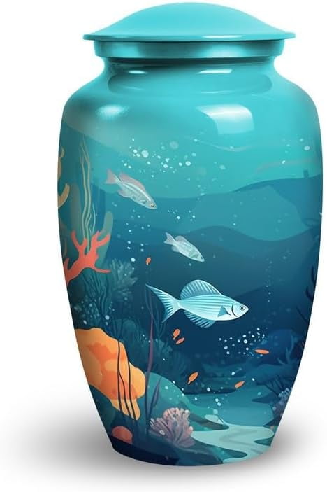 Blue Ocean Urns for Human Ashes with Fish, Burial Urns for Dad, Large ...