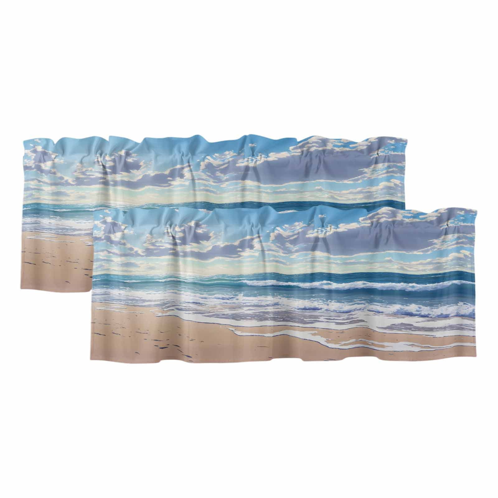 Blue Ocean Valances for Windows 2 Panels Waves Beach Cloudy Sky Nature ...