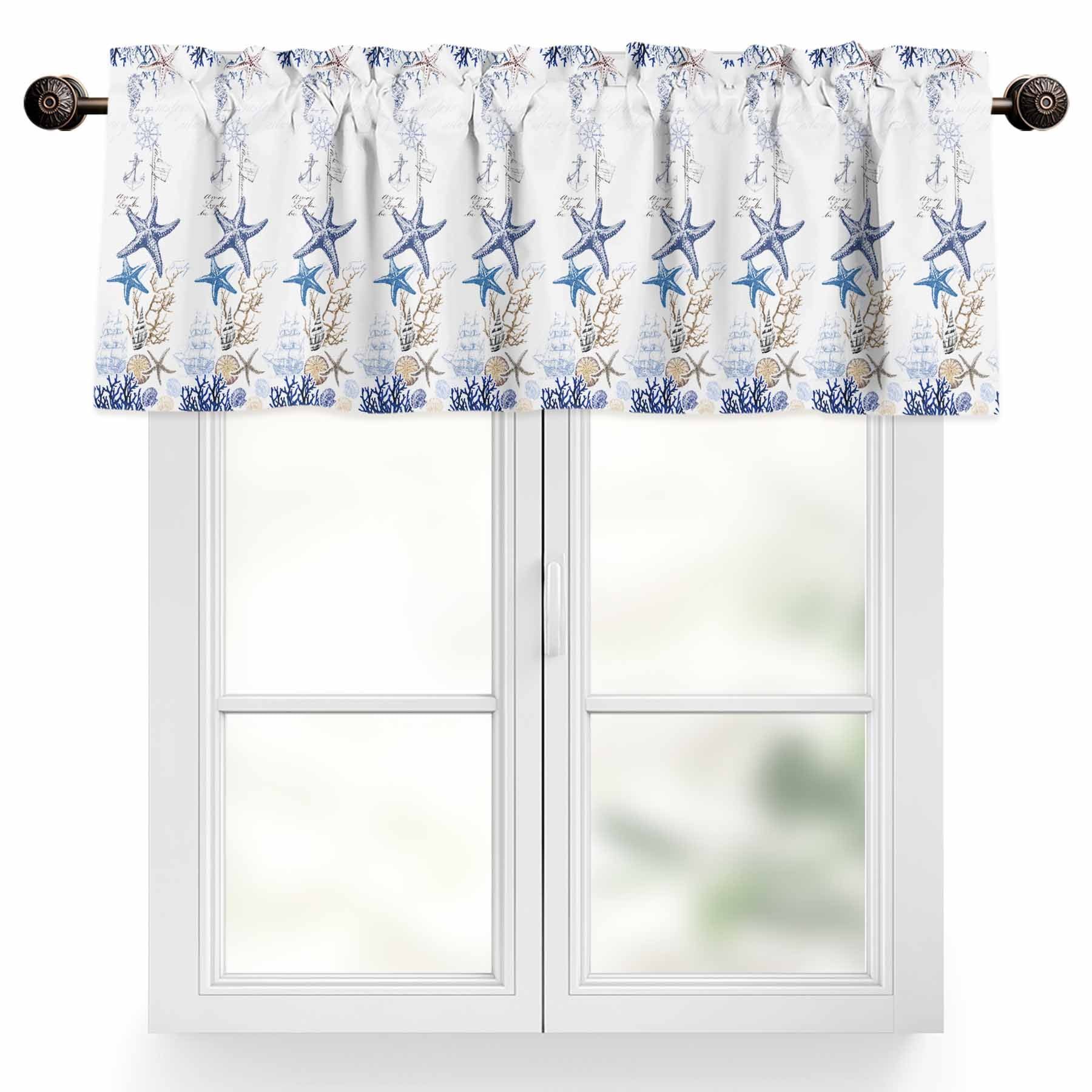 Blue Ocean Valances for Windows, 60 x 18in, Starfish Shell Coral ...