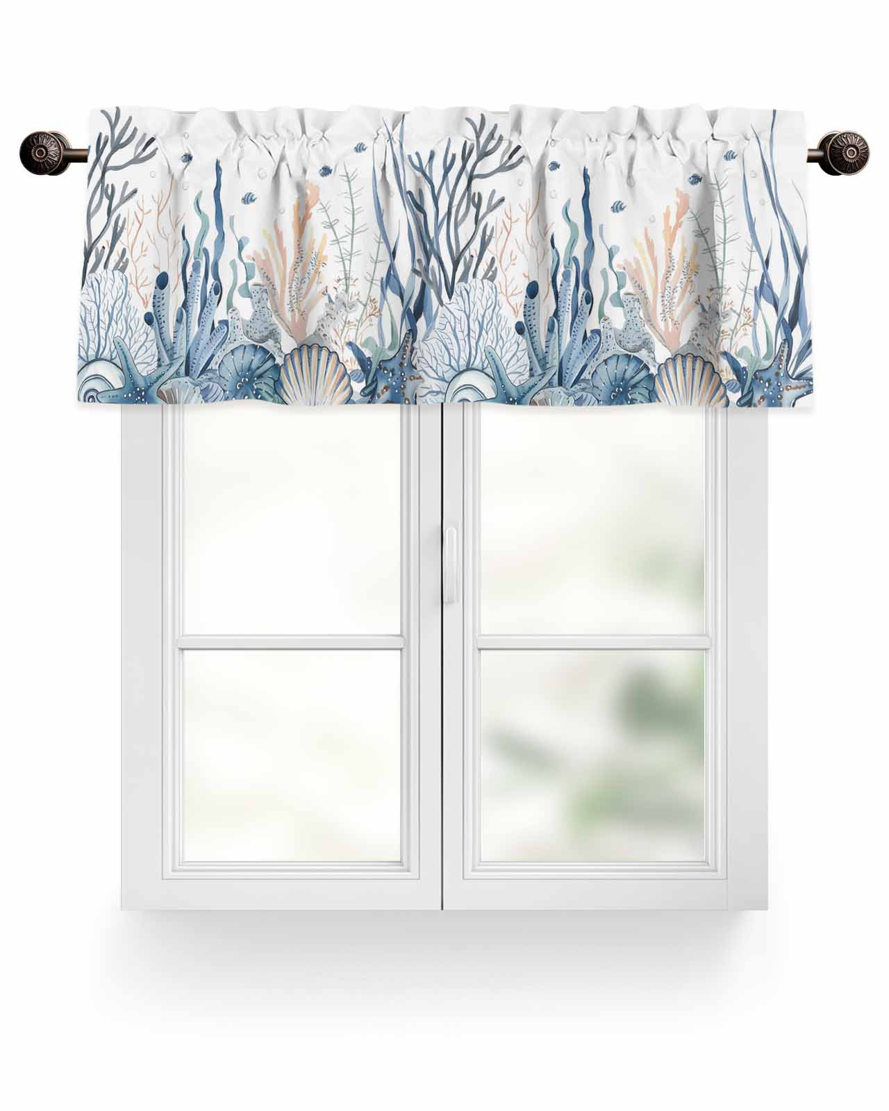 Blue Ocean Valances for Windows Coral Starfish Seagrass Fish White ...